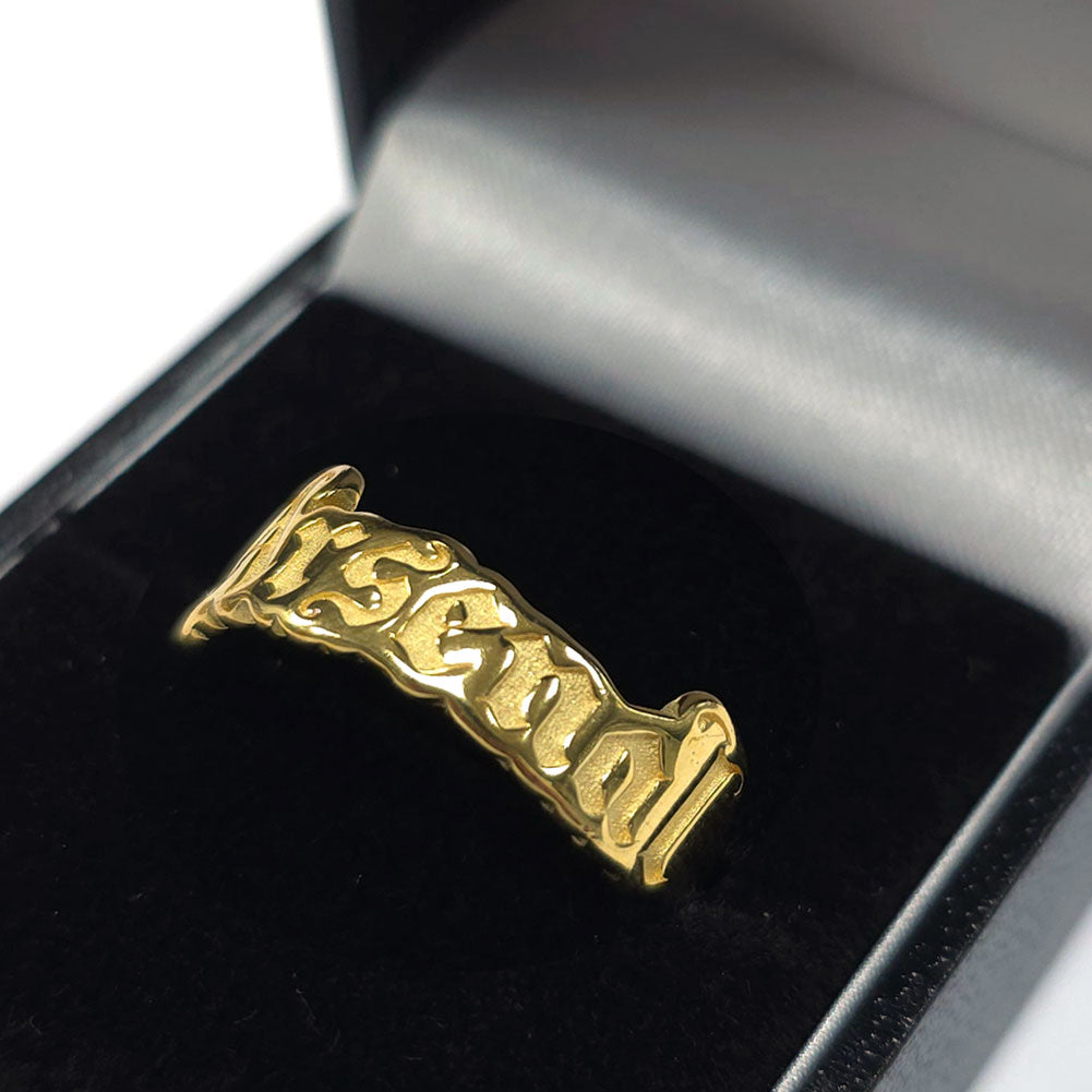 Arsenal FC 18ct Gold Plated on Silver Text Ring - T – Cazna Sports